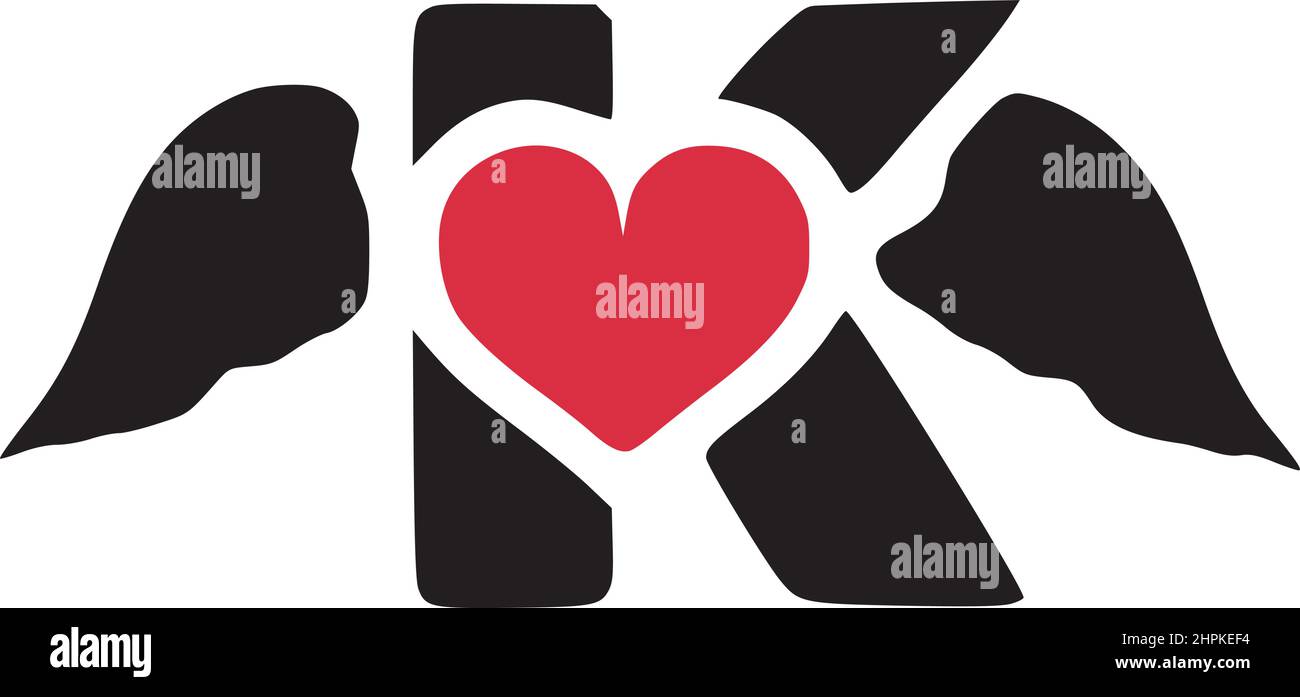 Letter k with wings and heart symbol doodle icon Stock Vector Image ...