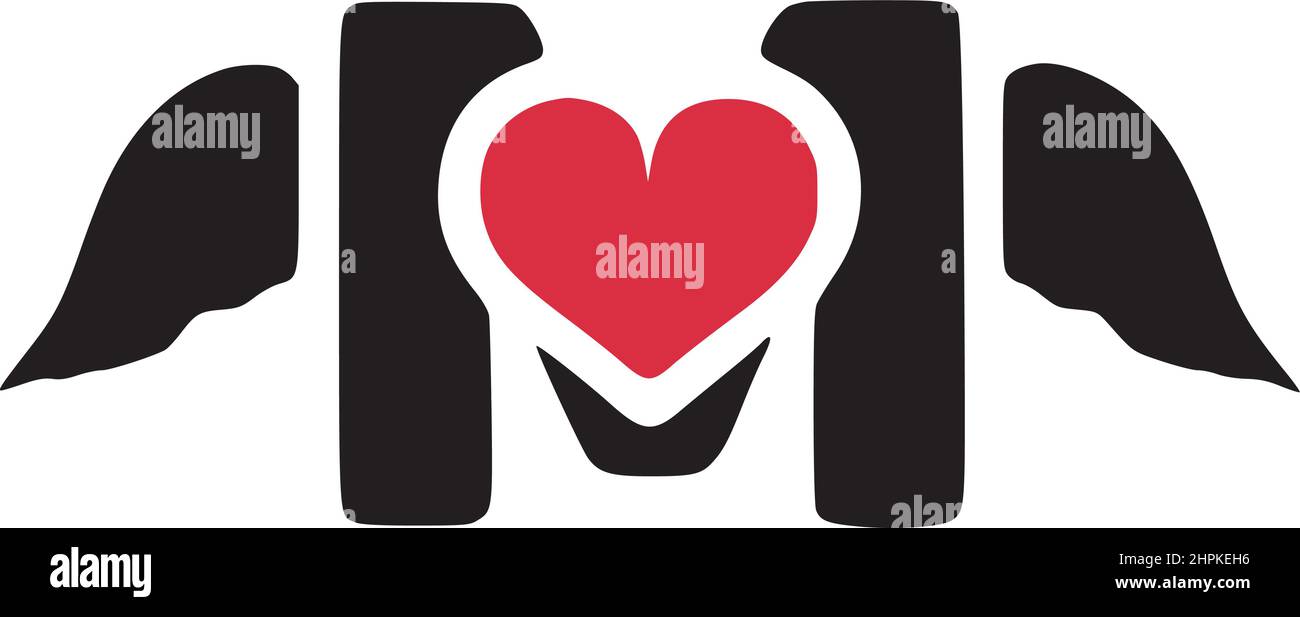 Letter m with wings and heart symbol doodle icon Stock Vector Image ...
