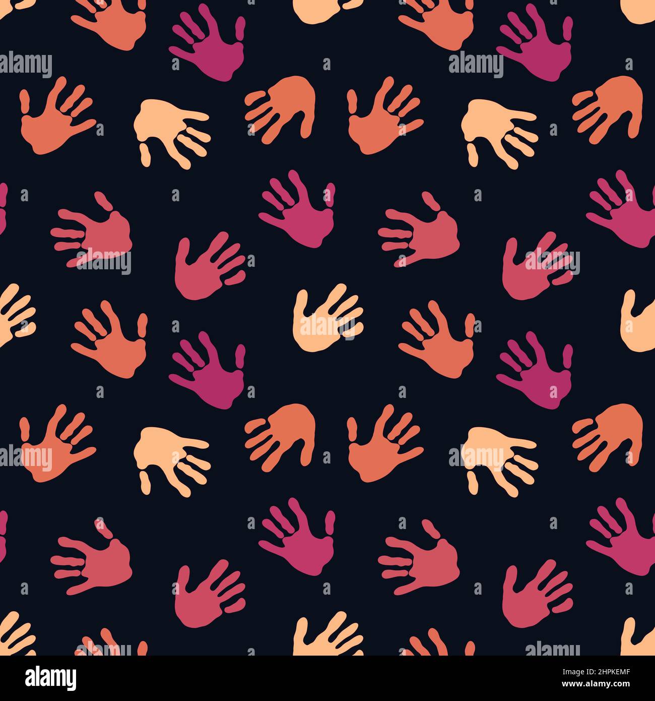 Seamless coloured handprint pattern for fabrics and packaging and gifts ...