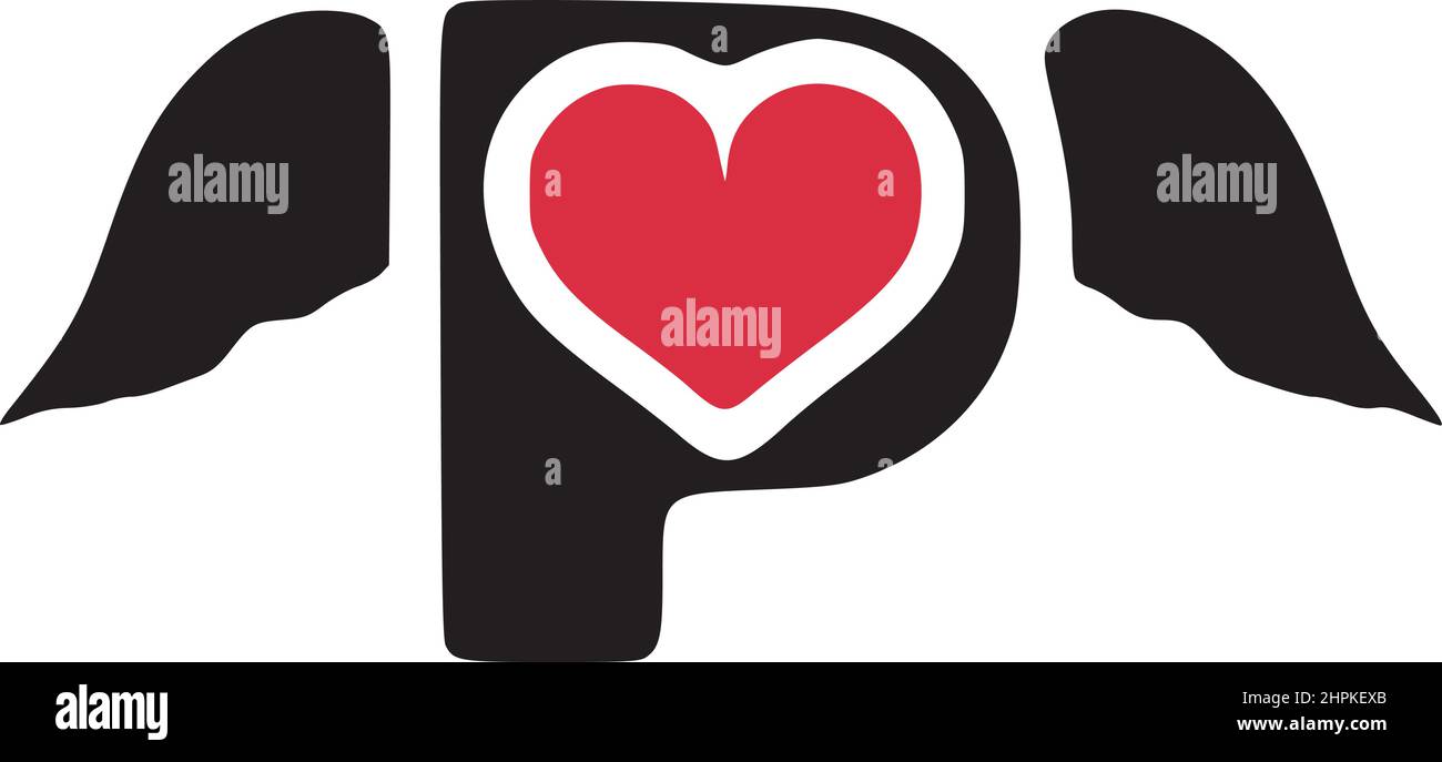 Letter p with wings and heart symbol doodle icon Stock Vector Image ...