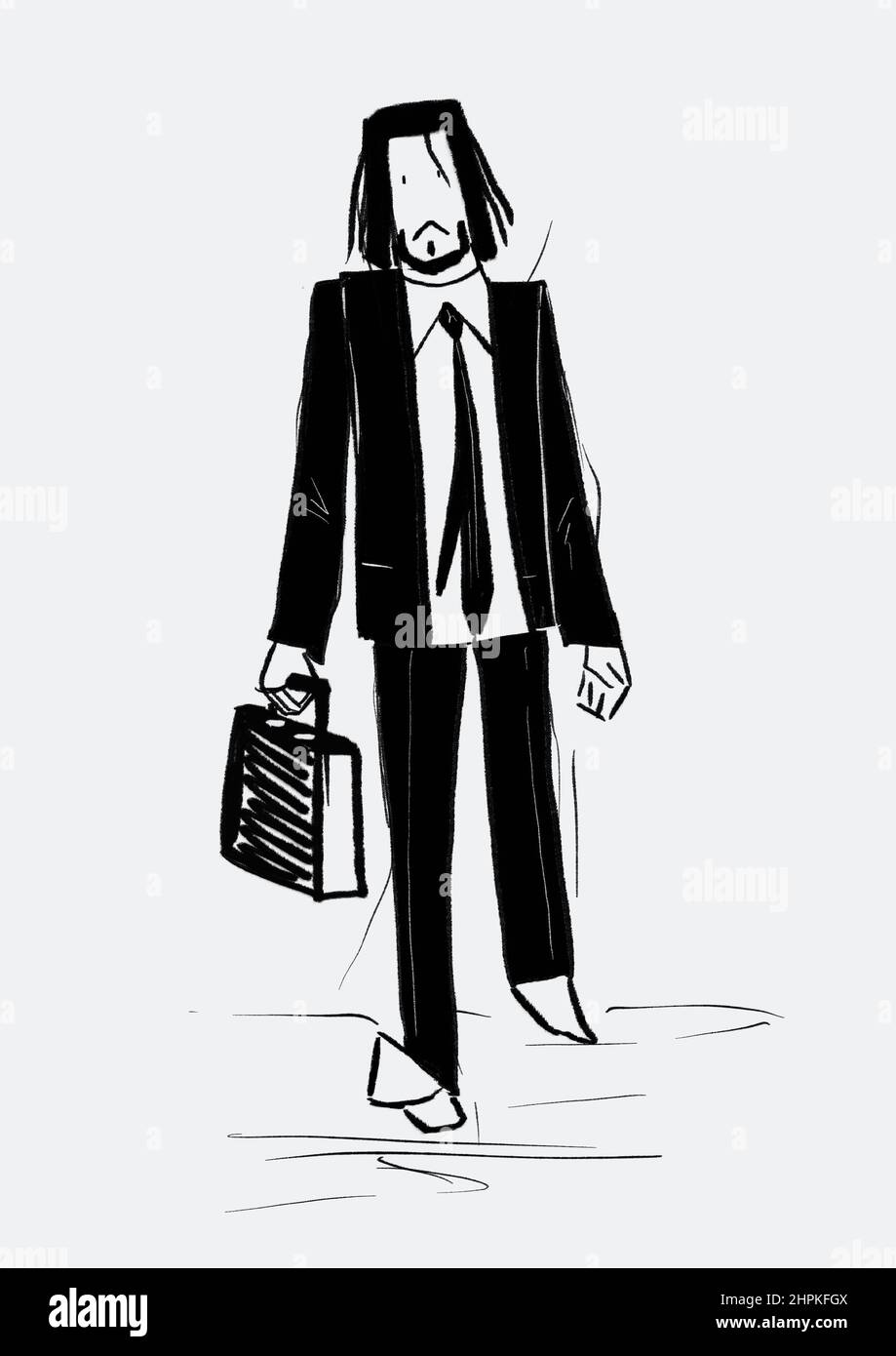 hitman with gun/briefcase hand drawn cartoon Stock Photo - Alamy