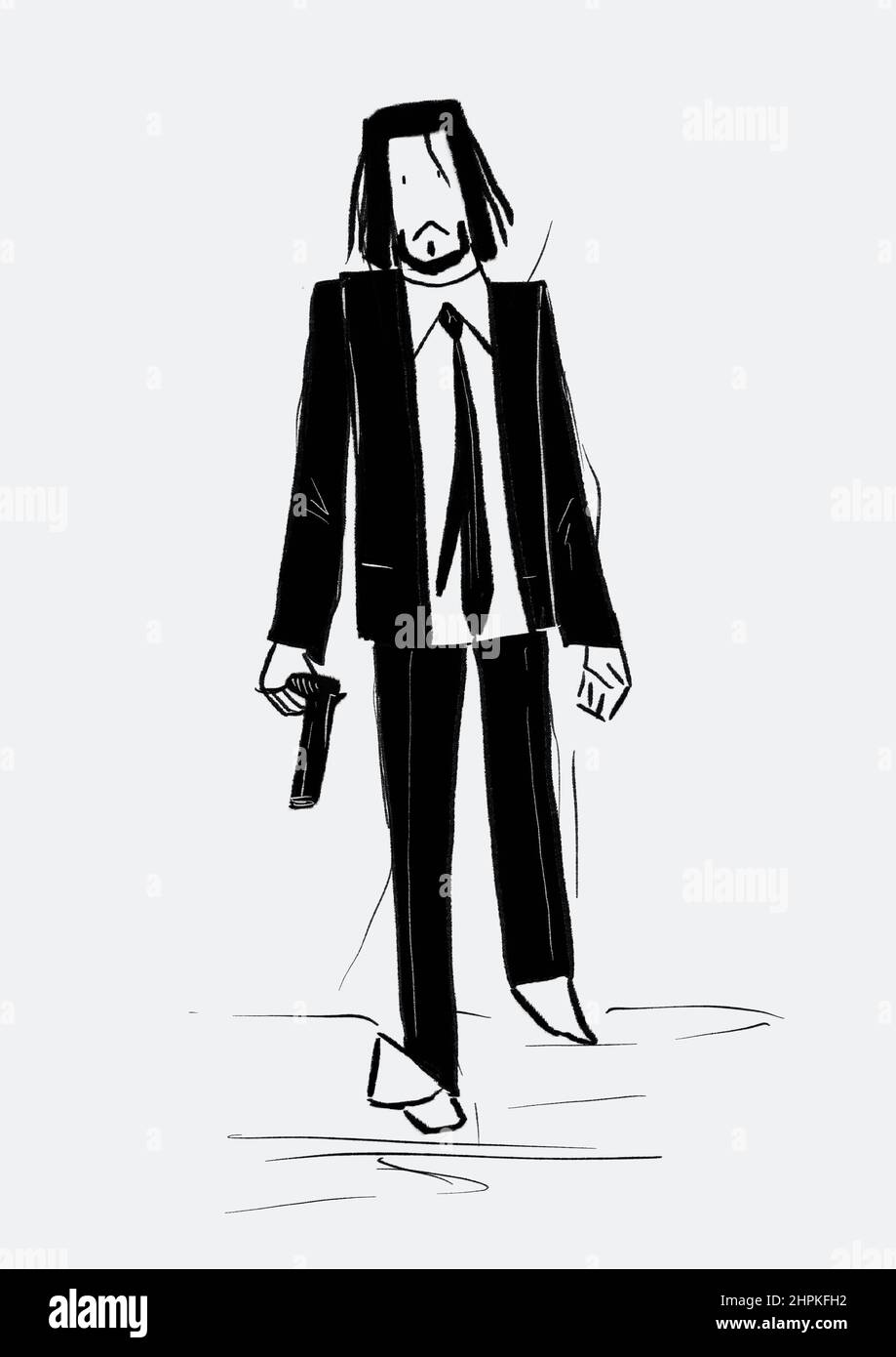 hitman with gun/briefcase hand drawn cartoon Stock Photo - Alamy