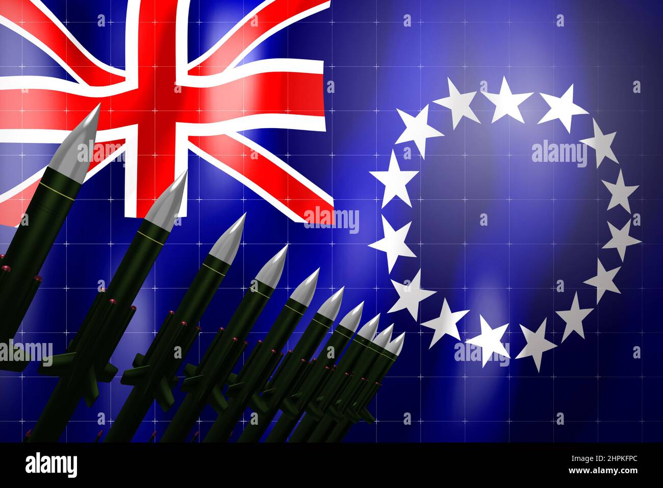 Cruise missiles, flag of Cook Islands in background - defense concept ...