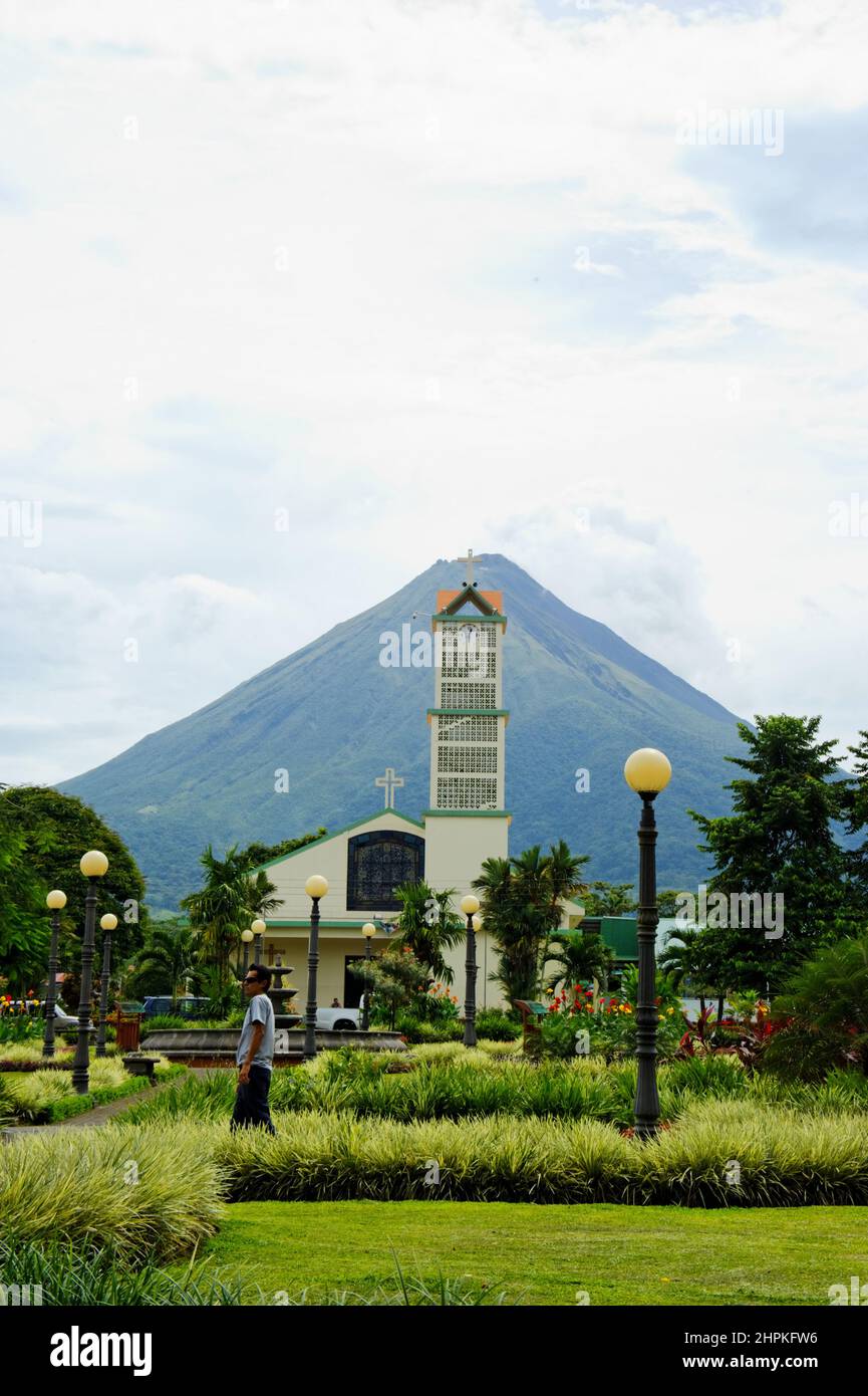 Costa Rica,Arenal Volcano, La Fortuna, Church Stock Photo - Alamy