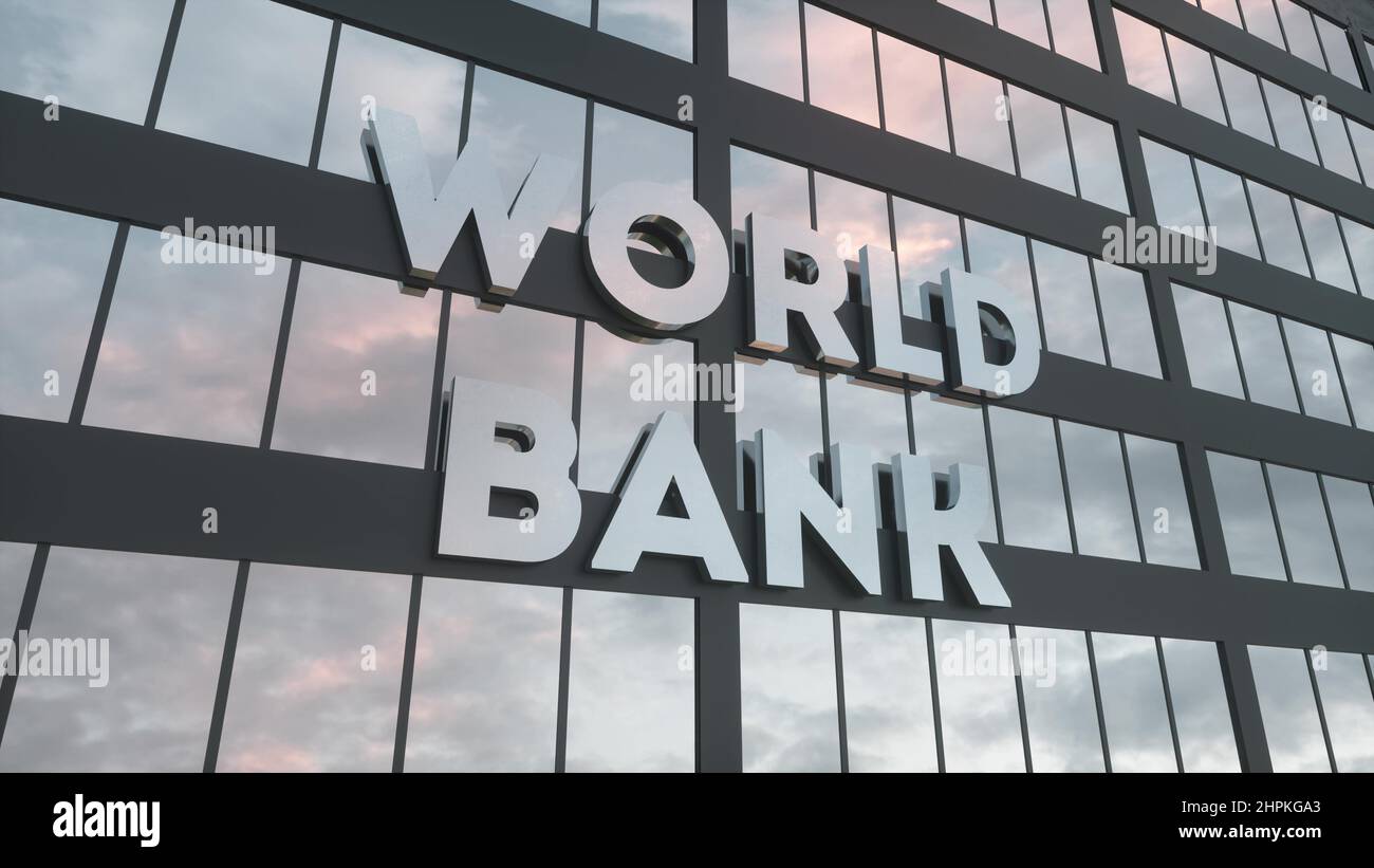 World Bank sign on a modern glass skyscraper. World Bank glass building ...