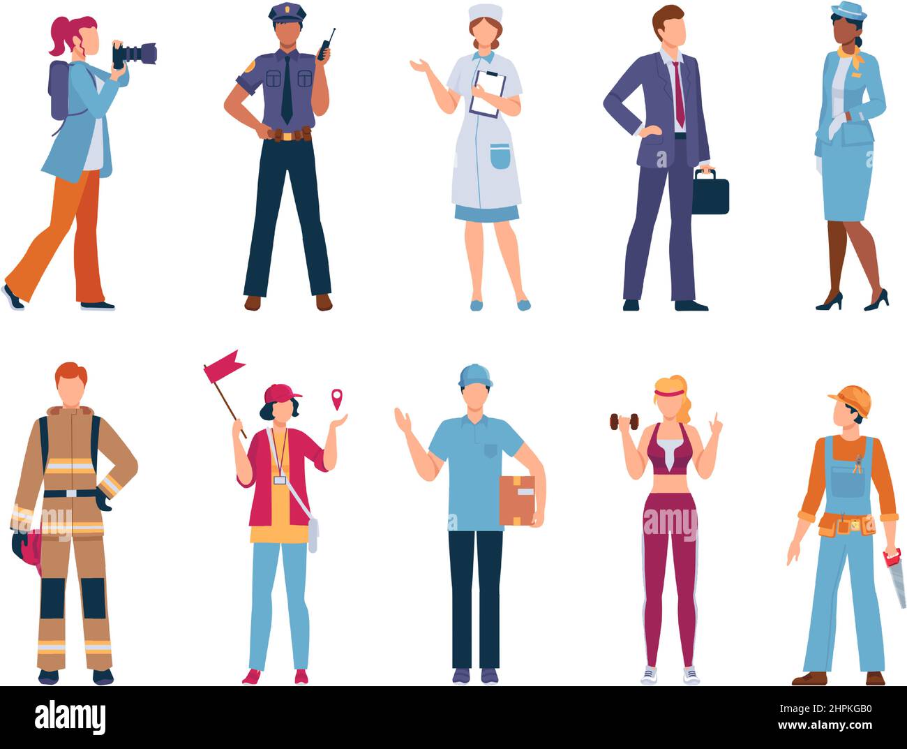 People professions and occupations, policeman, fireman, repair worker ...