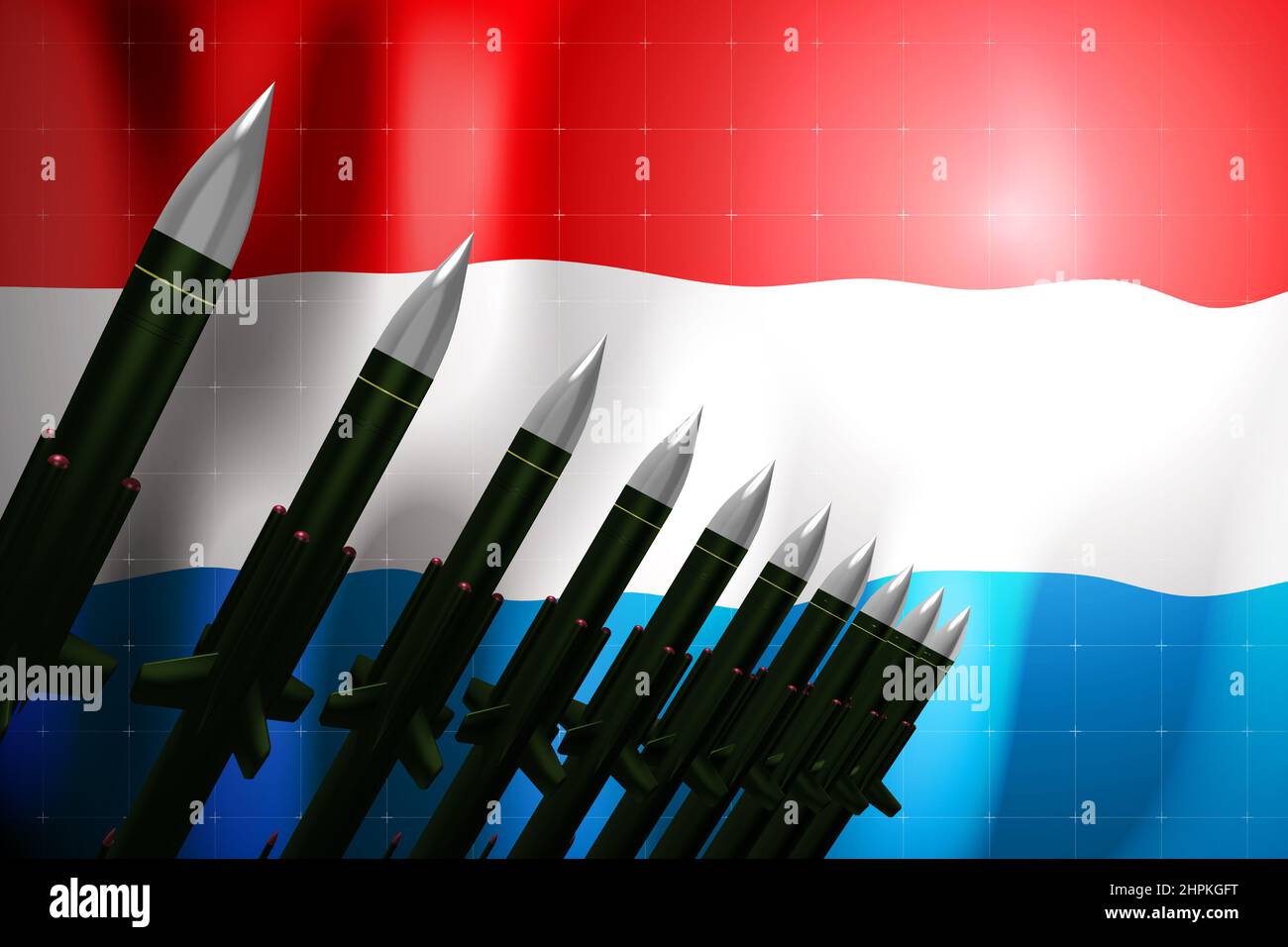 Cruise missiles, flag of Luxembourg in background - defense concept ...