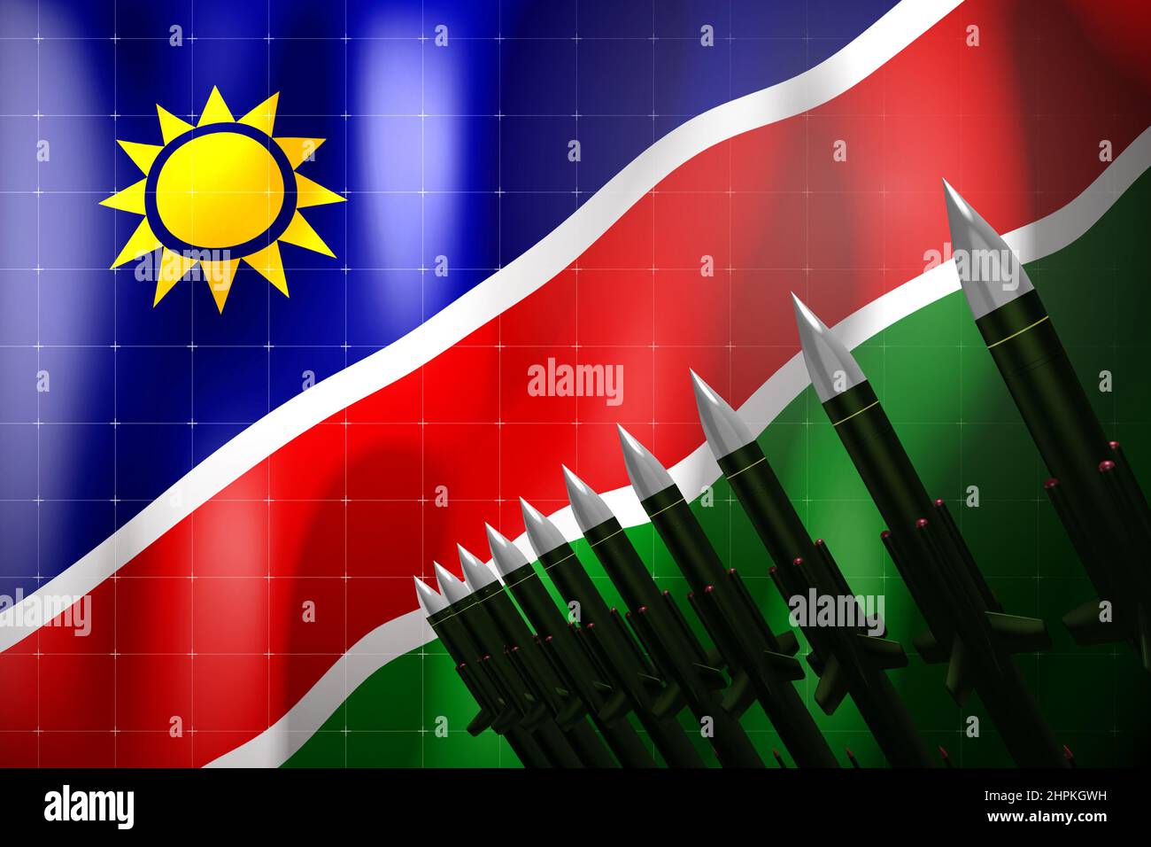 Cruise missiles, flag of Namibia in background - defense concept - 3D ...