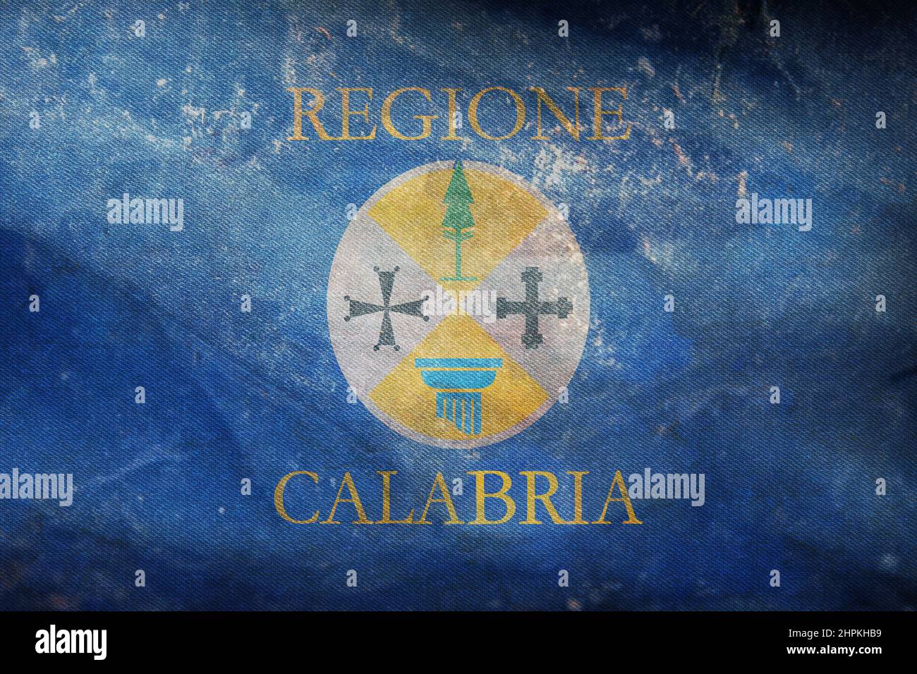 Top view of Calabria, Italy retro flag with grunge texture. Italian ...