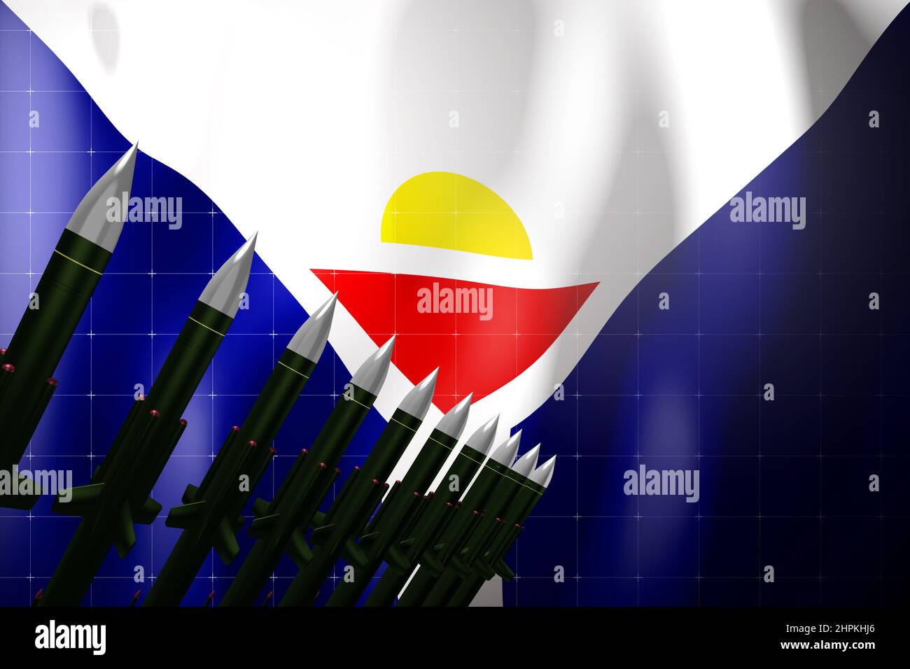 Cruise missiles, flag of Saint Martin in background - defense concept ...
