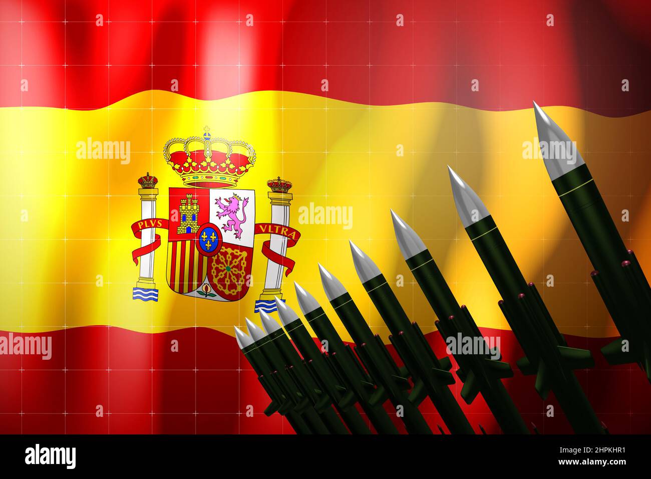 Cruise missiles, flag of Spain in background - defense concept - 3D ...