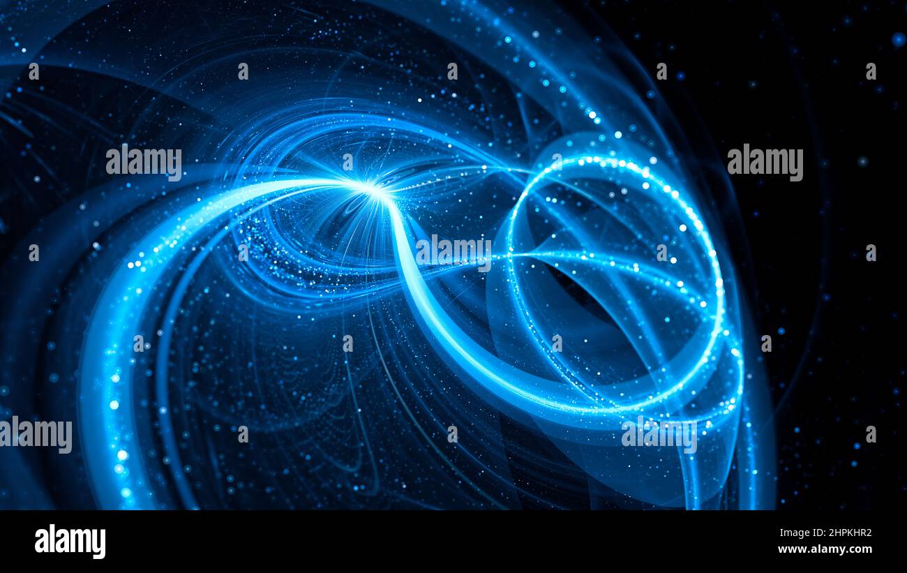 Blue glowing light trajectory in space, computer generated abstract ...