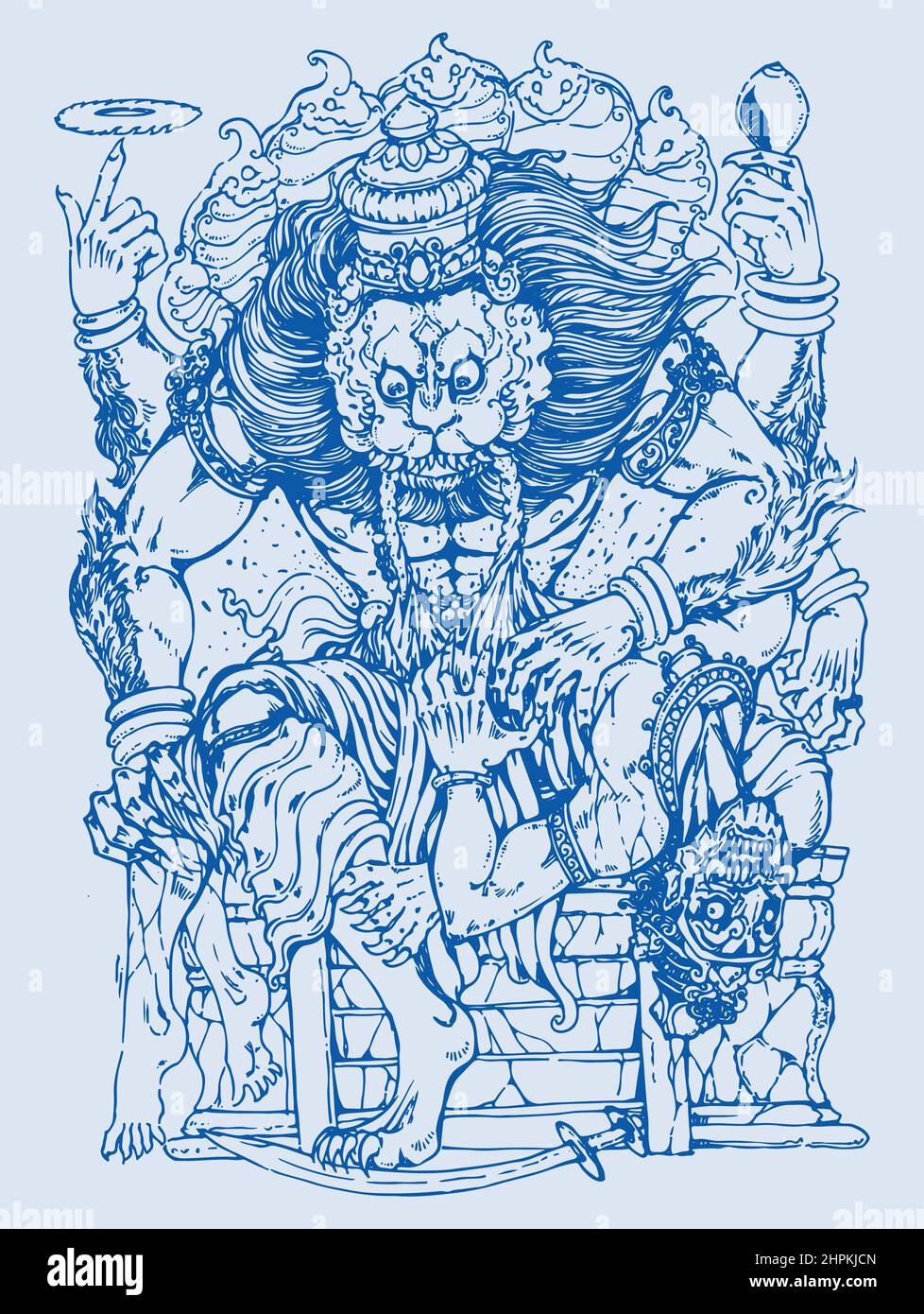 Drawing of Hindu god Lord Vishnu Avatar or Venkateshwara, an outline ...