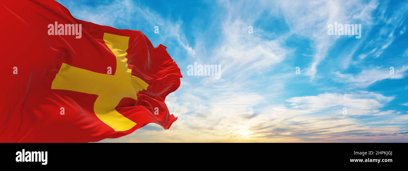 flag of Ancona, Italy at cloudy sky background on sunset, panoramic ...