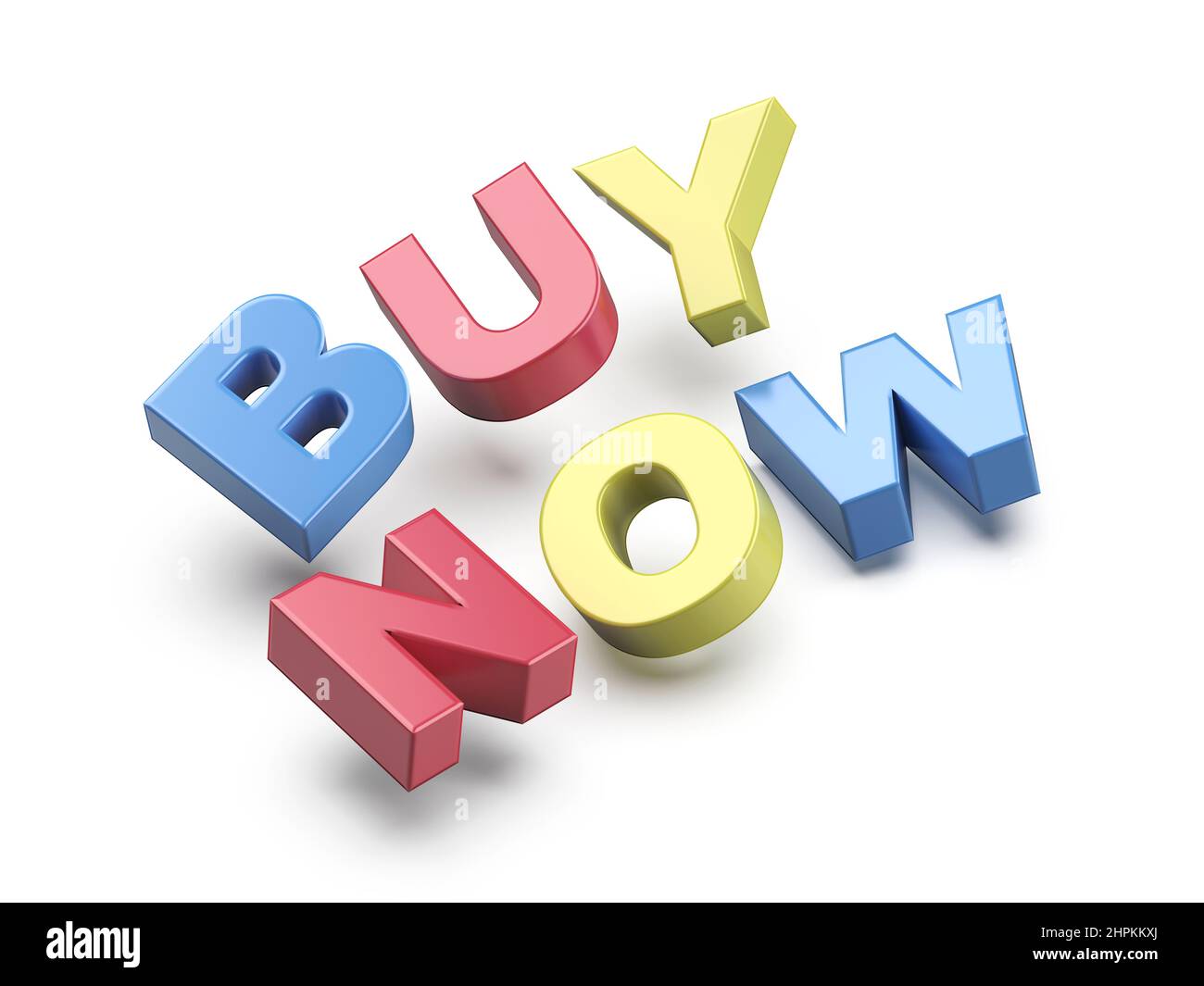 Buy now promo text with colorful letters on white background Stock ...