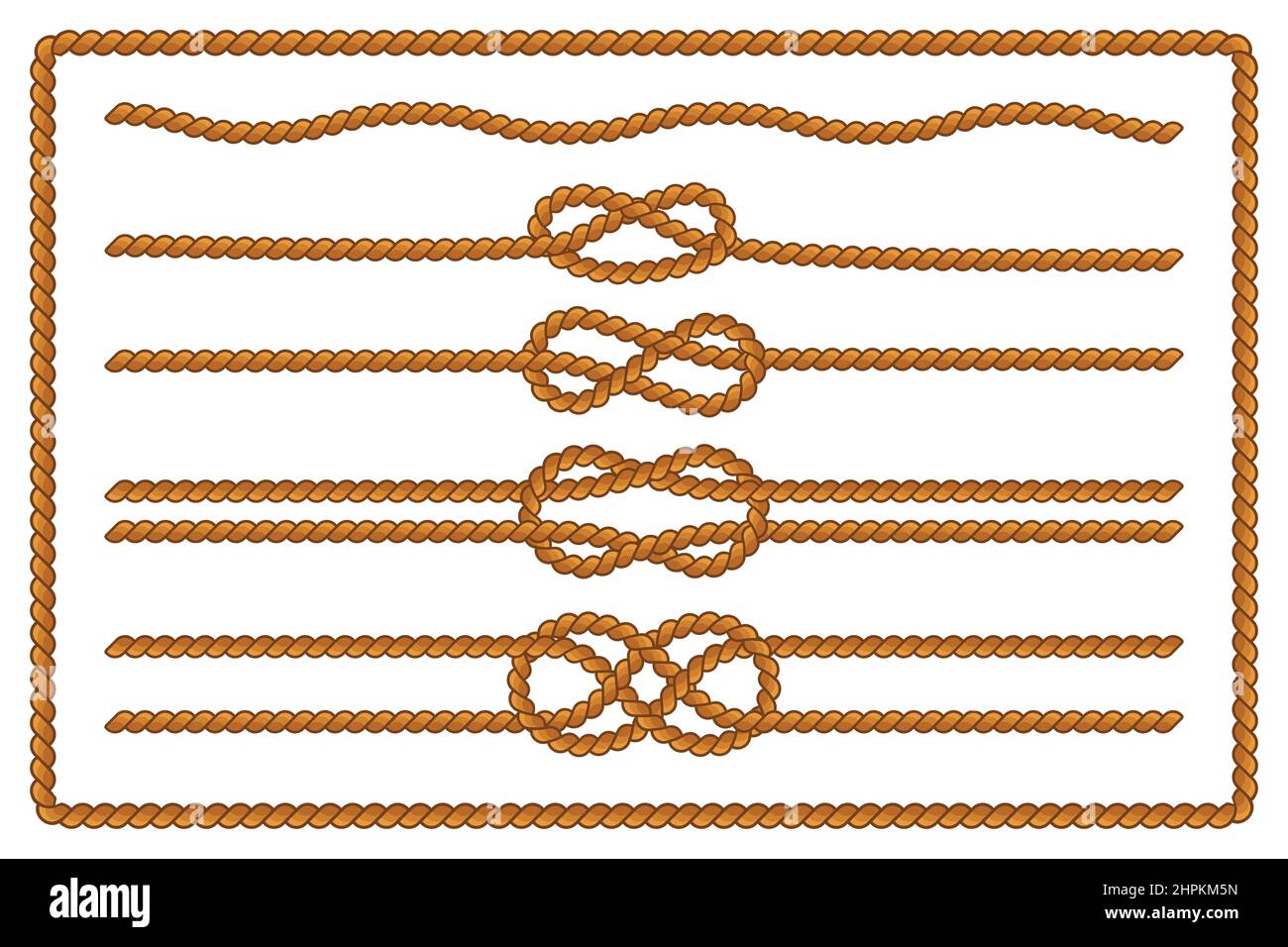 collection of knotted ropes of various shapes isolated on white ...