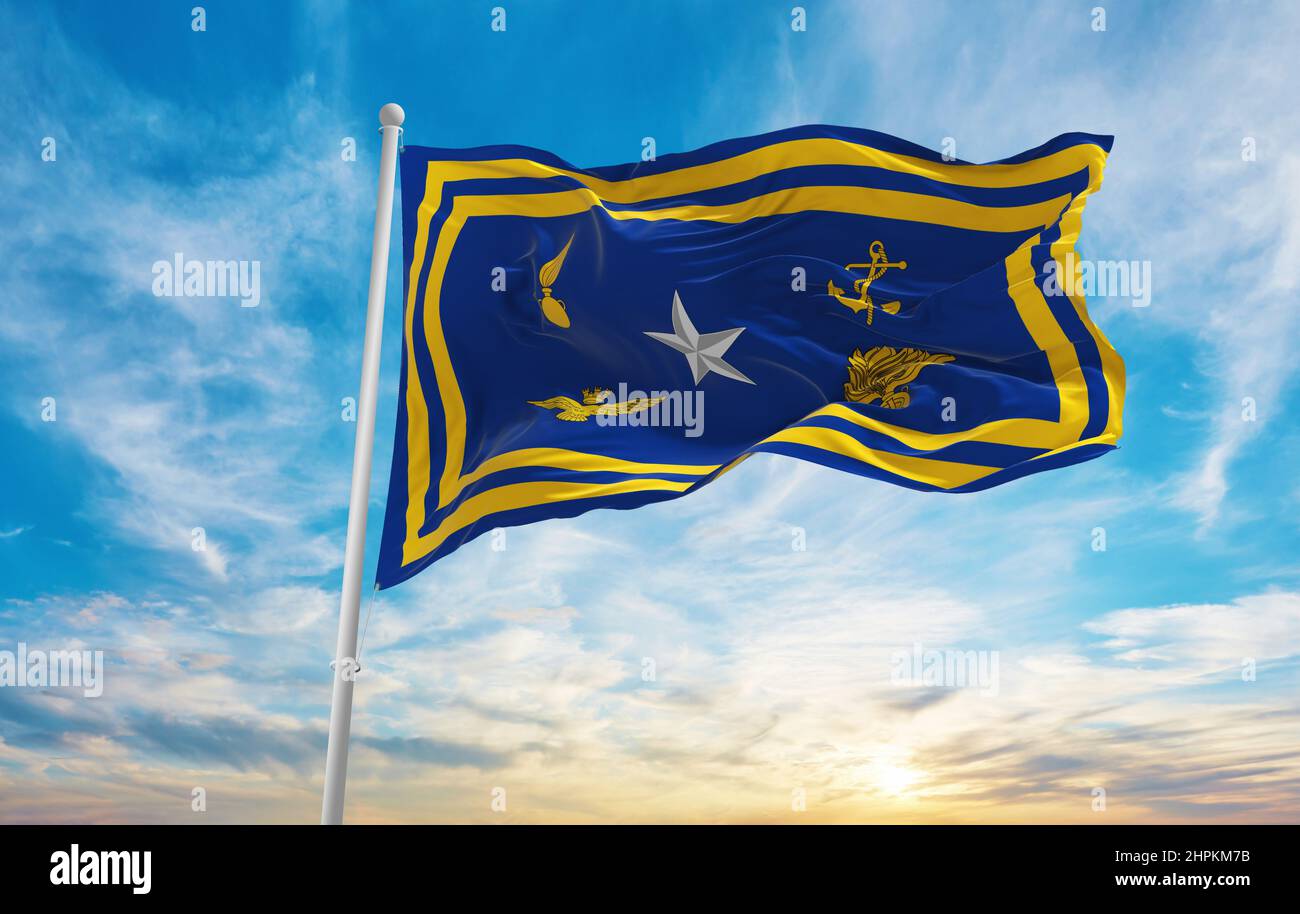 flag of the Italian Defence minister, Italy at cloudy sky background on ...