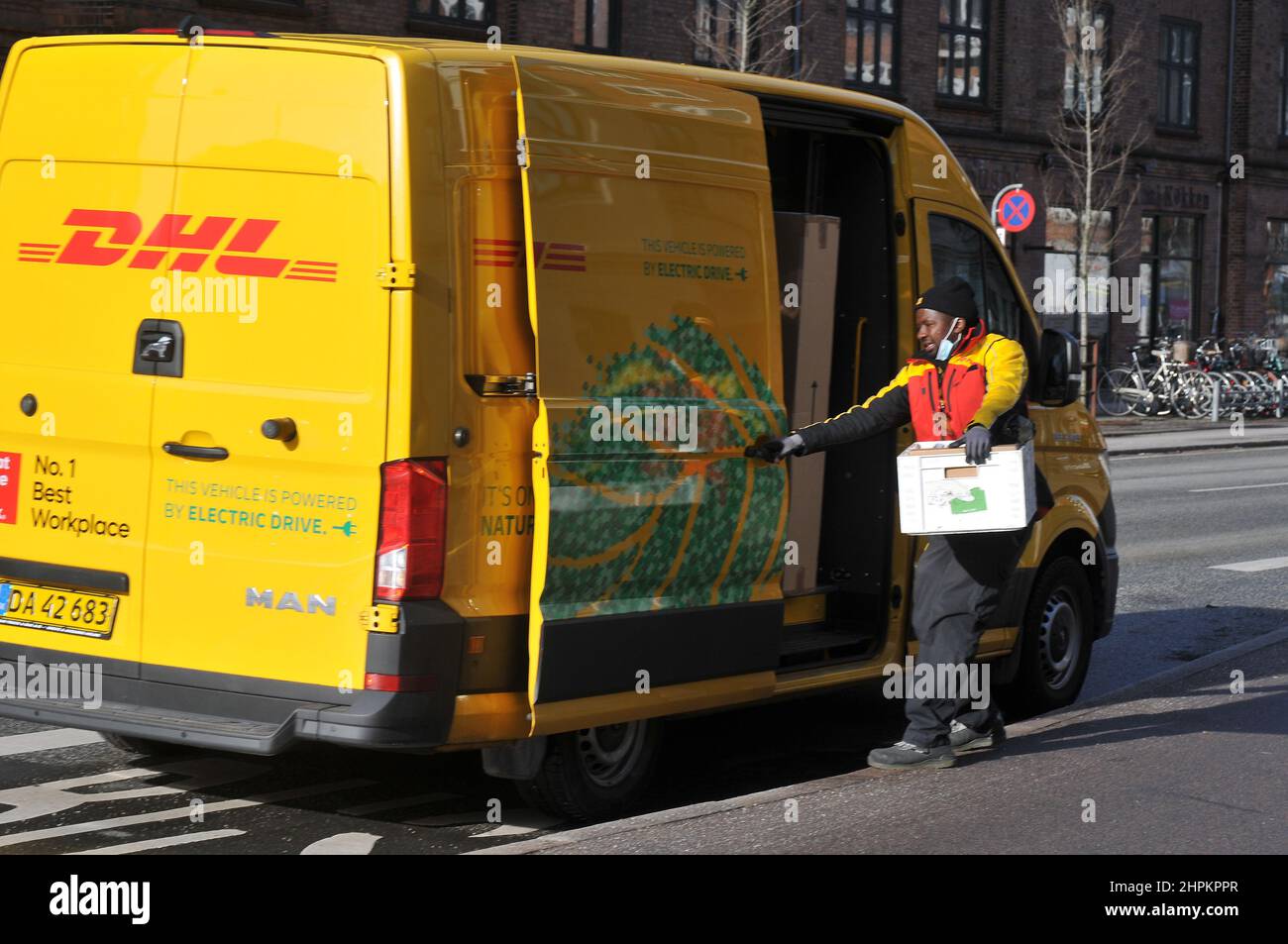 Copenhagen/Denmark./22 February 2022/.Deutsche DHL delivery van in ...