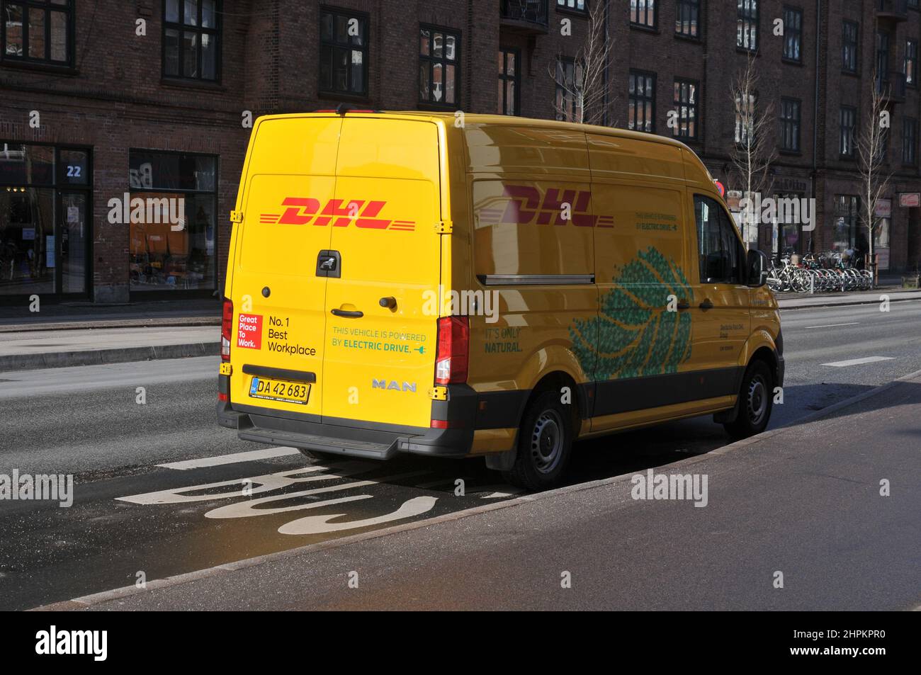 Copenhagen/Denmark./22 February 2022/.Deutsche DHL delivery van in ...