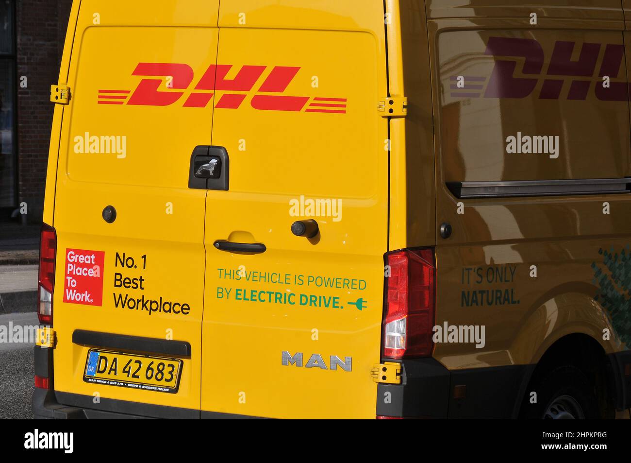 Copenhagen/Denmark./22 February 2022/.Deutsche DHL delivery van in ...