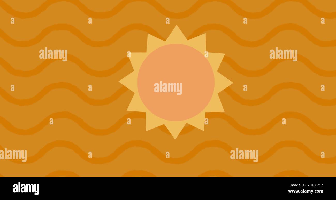 Image of rotating sun moving in seamless loop over waves on orange ...