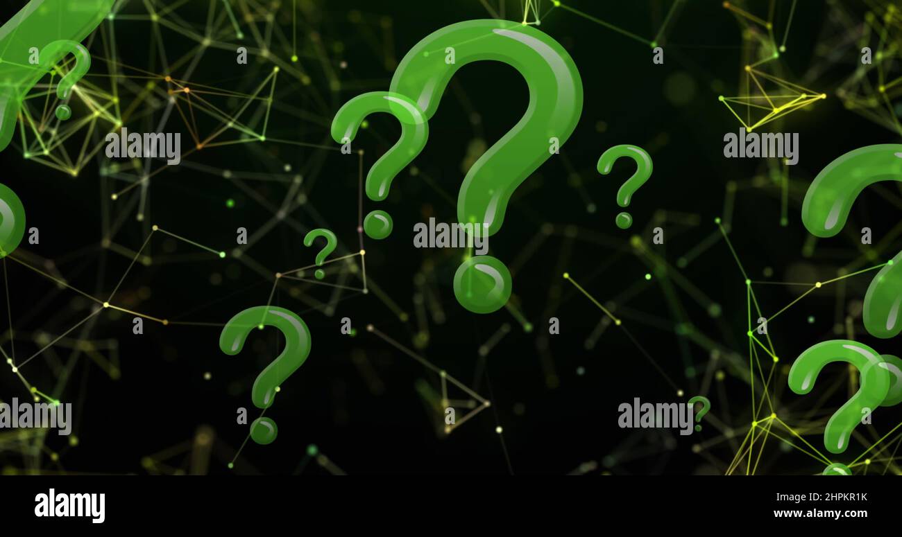 Image of green question marks over networks of connections Stock Photo ...