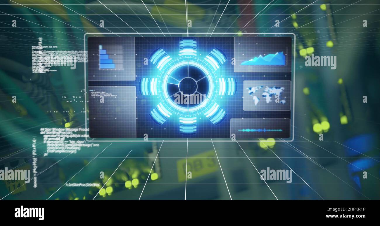 Image of screen with scope scanning and data processing over close up ...