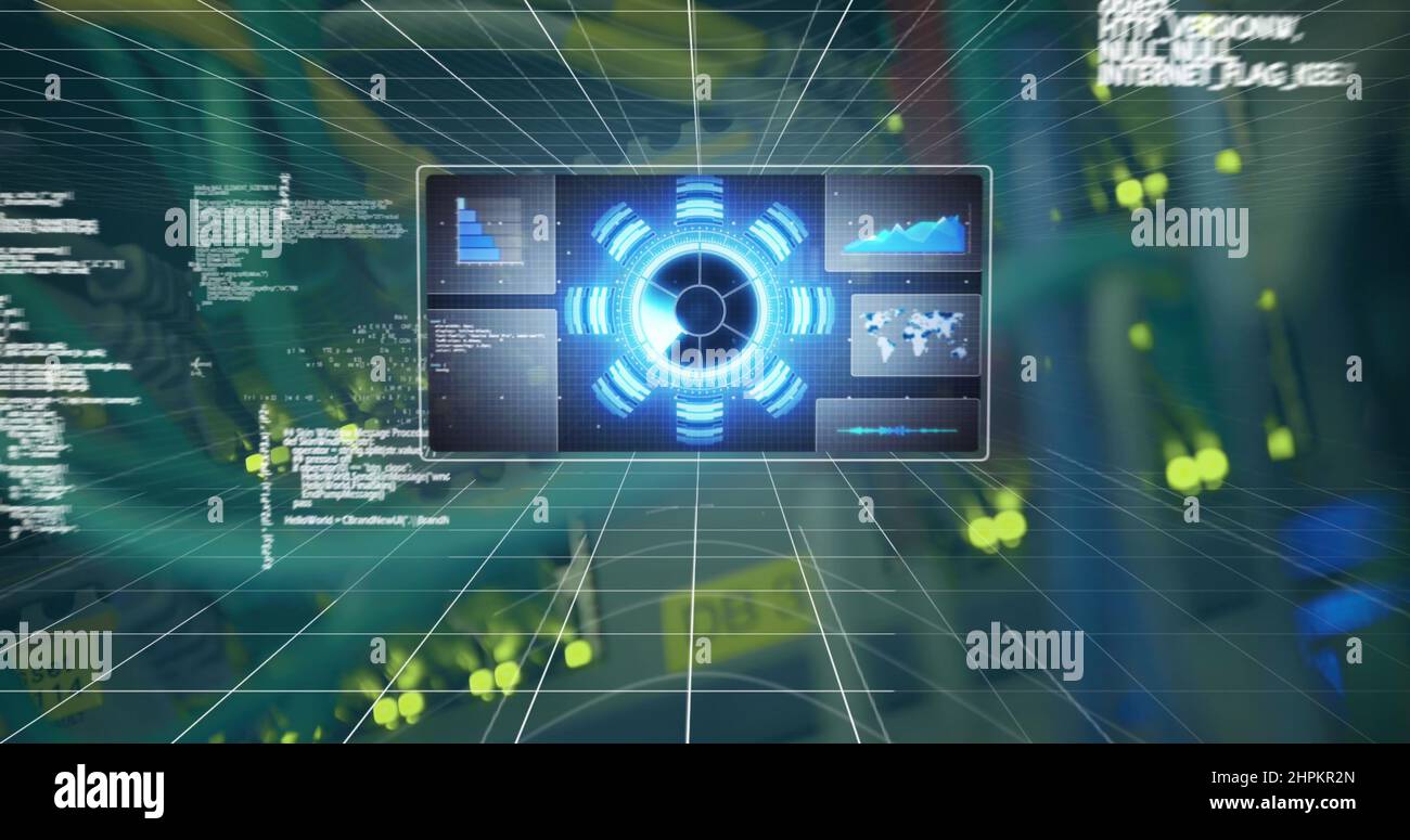 Image of screen with scope scanning and data processing over close up of computer server Stock ...