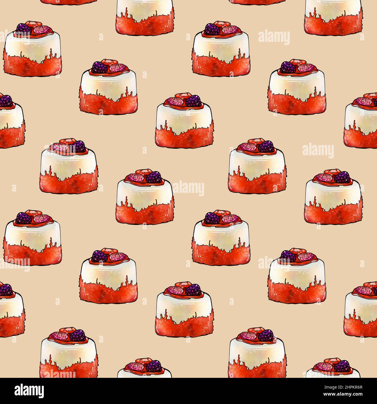Illustration raster seamless pattern round orange color cake decorated ...