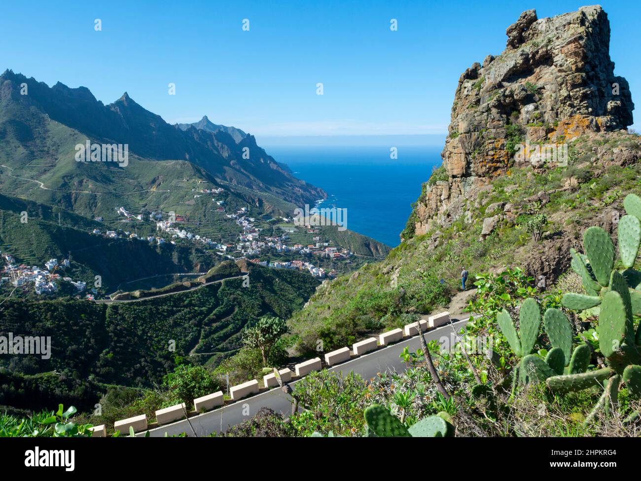 Driving on narrow road in Anaga national park near Tanagana village ...