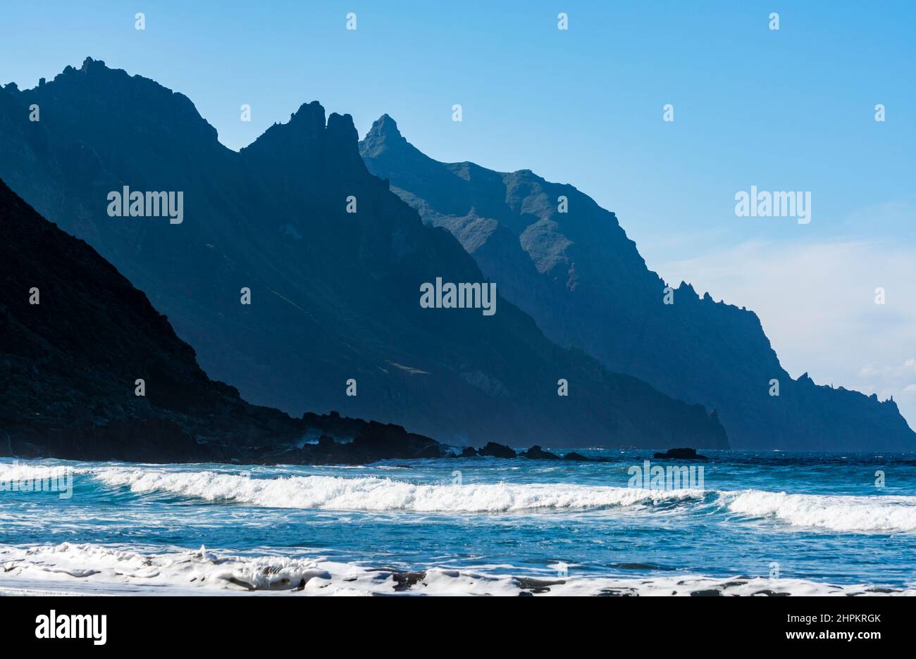 Panoramic view on lava rocks of laya de Almaciga and blue Atlantic ...