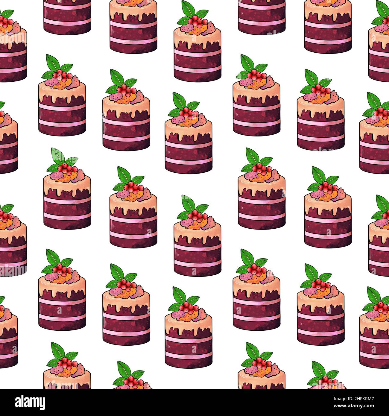 Illustration raster seamless pattern brown color cake pieces on white ...