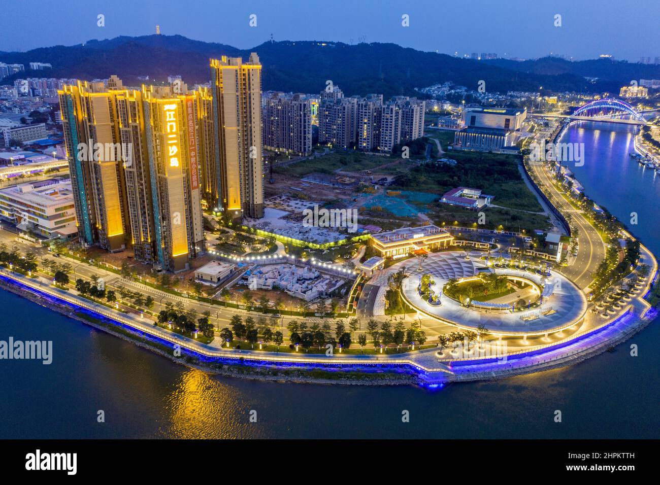 Jiangmen city skyline bridge landmarks PengJiang on both sides Stock ...