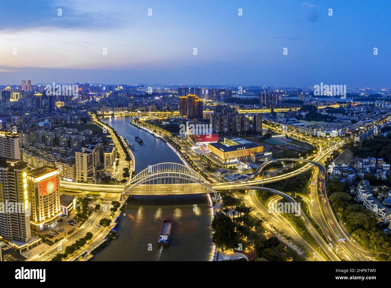 Jiangmen city skyline bridge landmarks PengJiang on both sides Stock ...