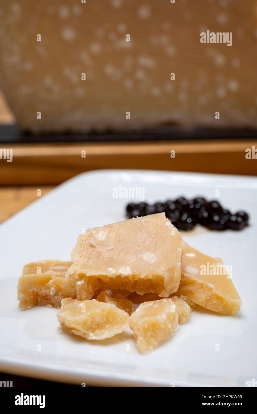 Tasting of 72 months very old Italian parmigiano-reggiano parmesan ...