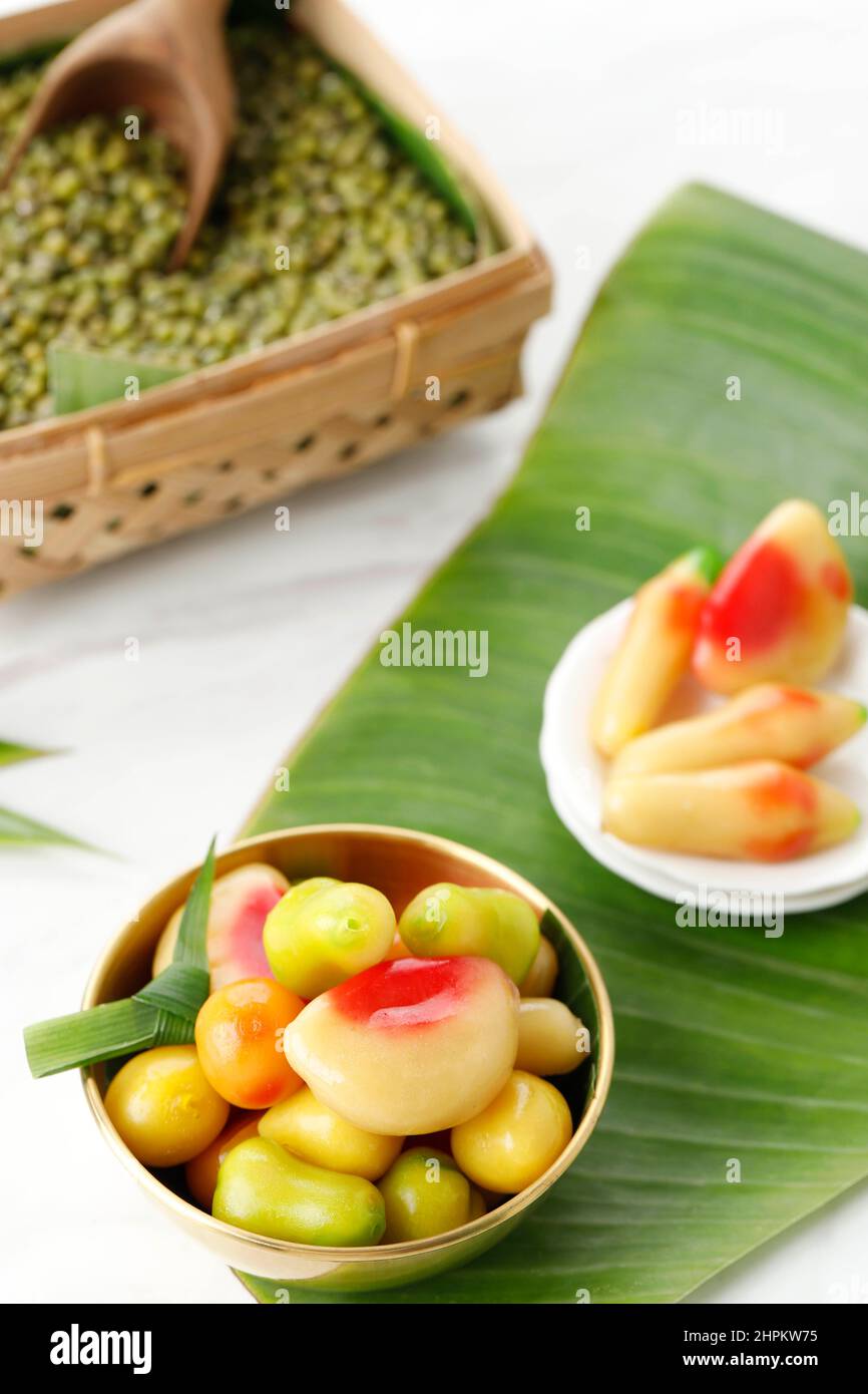 Kanom Look Choup or Kue Ku Buah Fruit Shaped Mung Beans Made from Mung ...