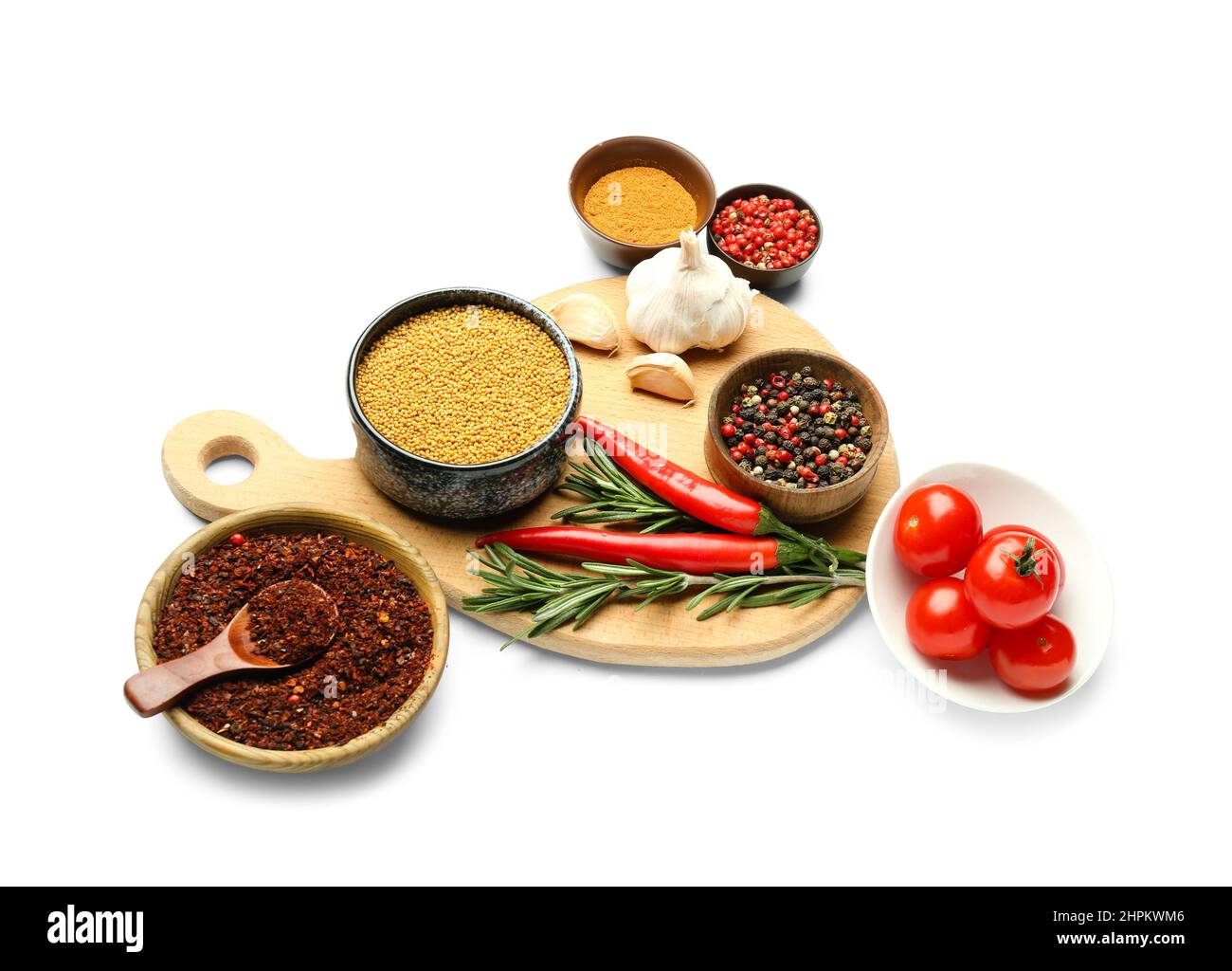 Composition with spices and vegetables on white background Stock Photo ...