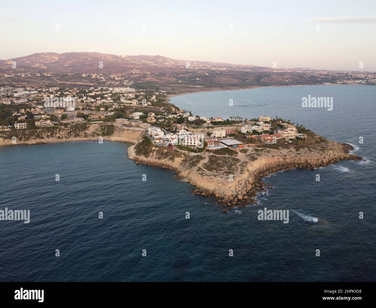 Aerial view on Coral bay in Peyia, Mediterranean sea near Paphos ...