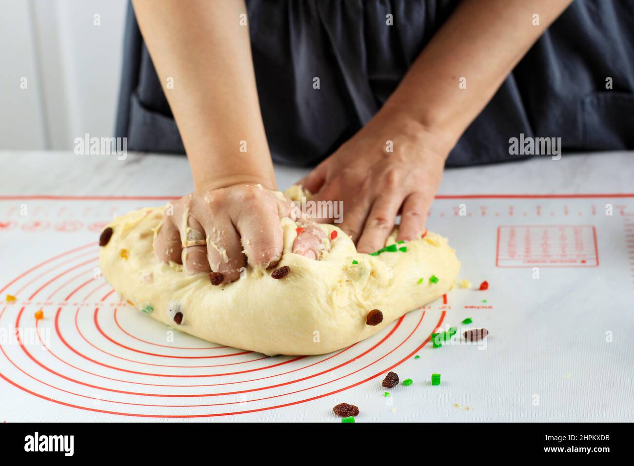 Female Baker Kenading Bread Dough and Bakery on White Kitchen, Baking ...
