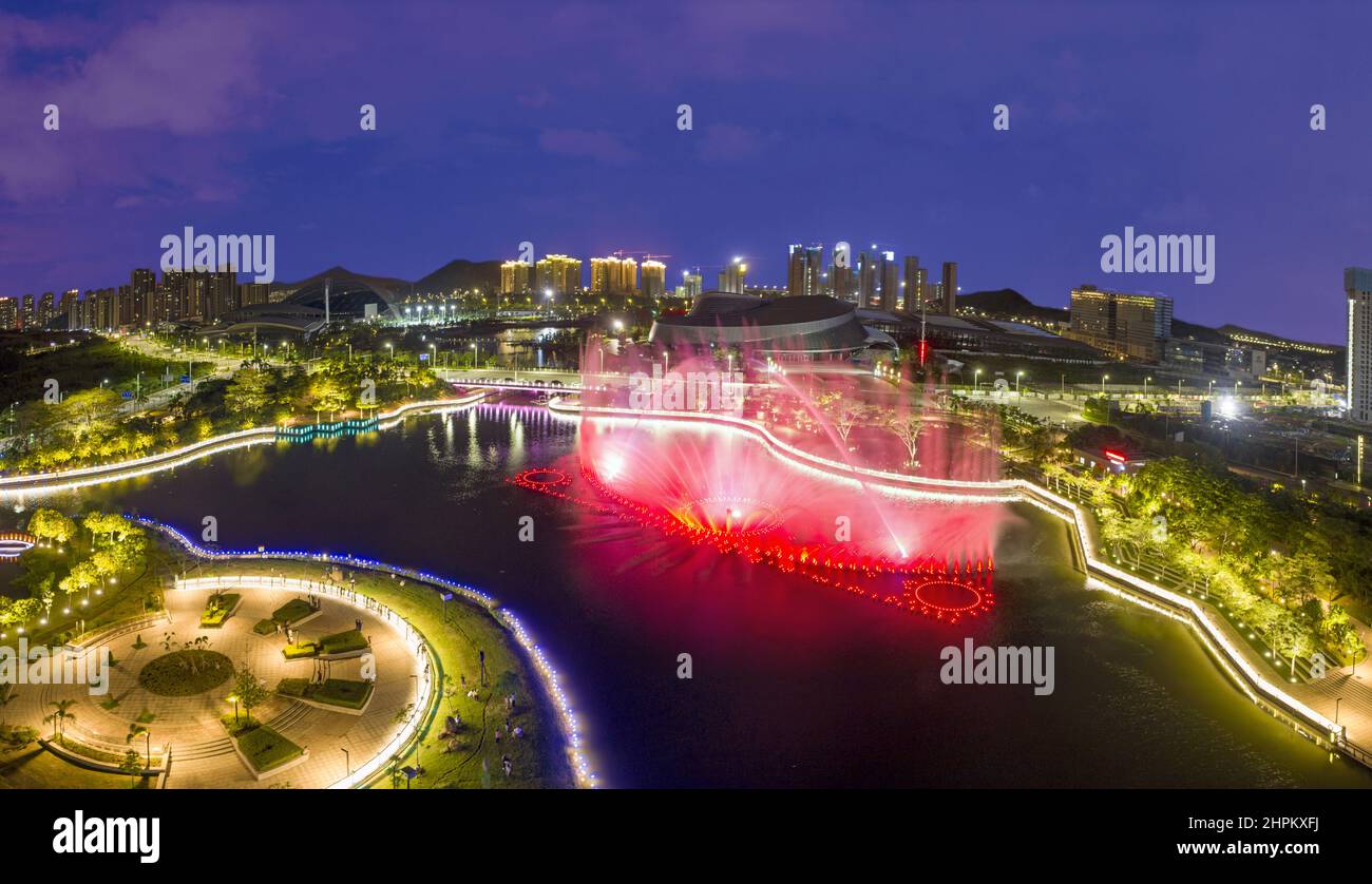 Jiangmen city skyline binjiang district sports center of night Stock ...
