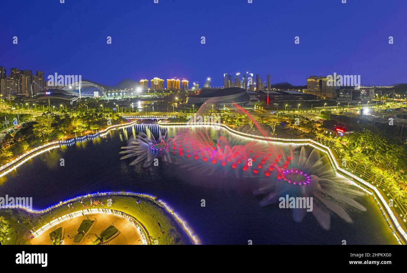 Jiangmen city skyline binjiang district sports center of night Stock ...