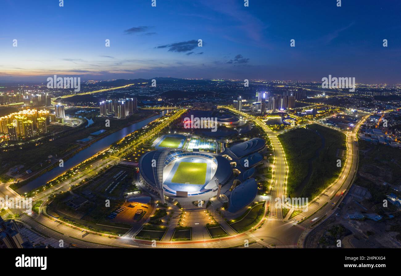 Jiangmen city skyline binjiang district sports center of night Stock ...