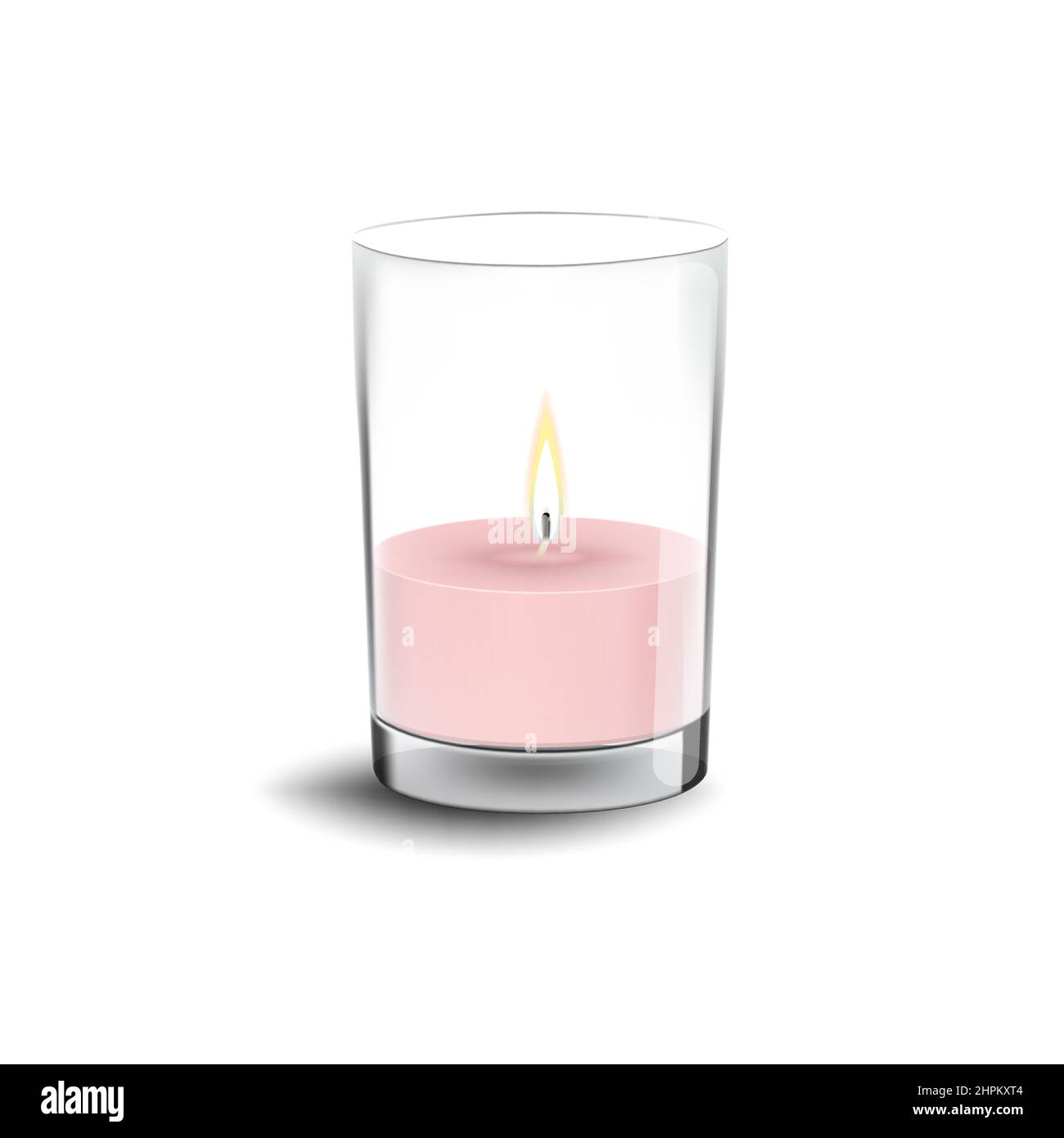 Pink candle in glass container. Beautiful and trendy soy wax aroma ...