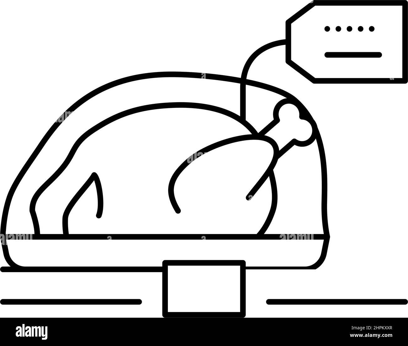chicken carcass in package on market counter line icon vector ...