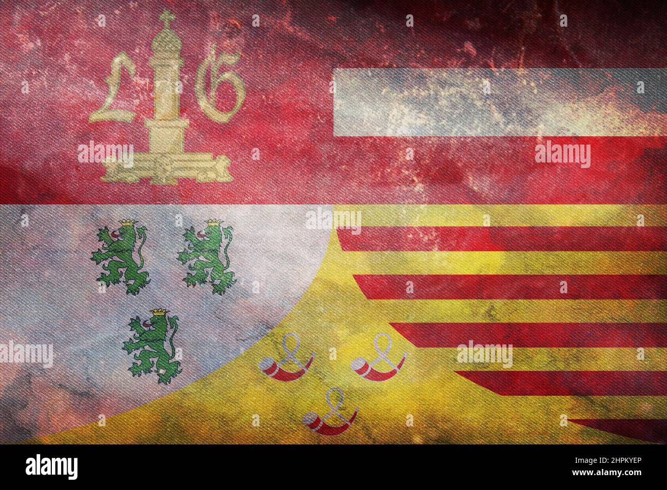 Top view of retro flag Province of Liege, Belgium with grunge texture ...
