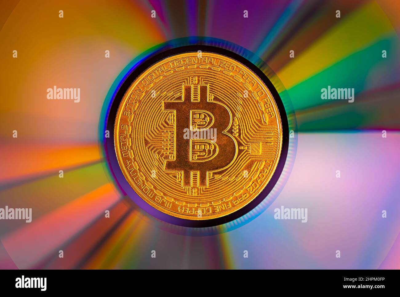 Bitcoin coin on a CD - DVD, background for design Stock Photo - Alamy