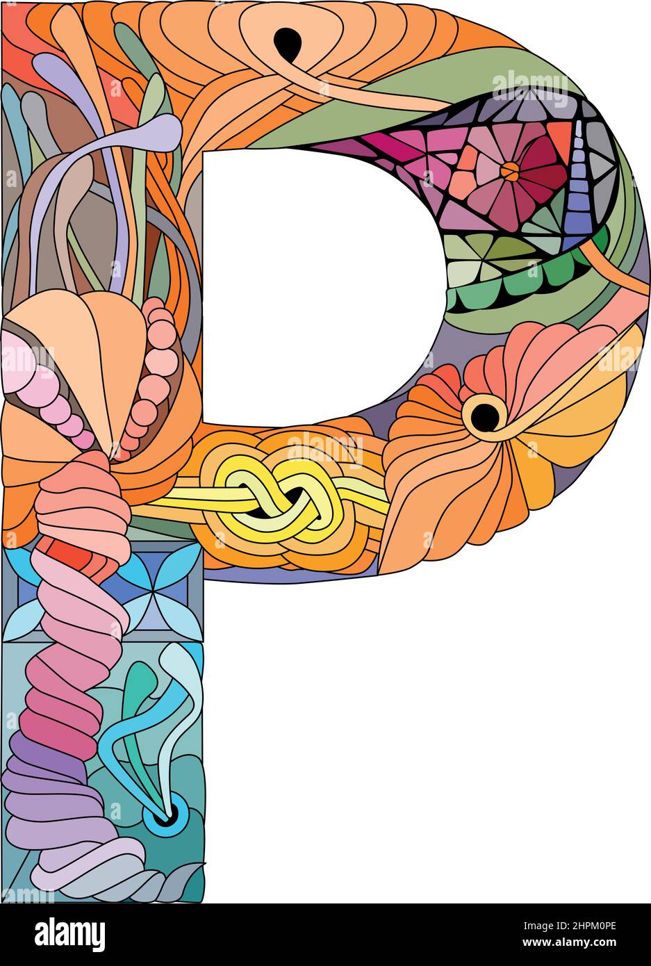 Zentangle stylized alphabet - letter P. Vector illustration. Ethnic ...