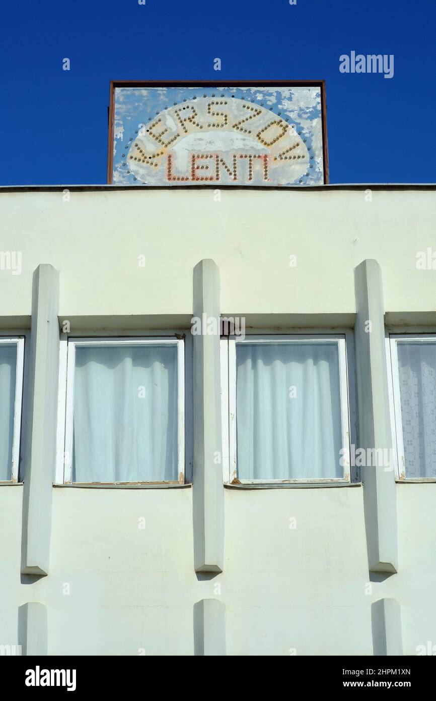 old kerszov department store sign remnant from soviet union era on the ...