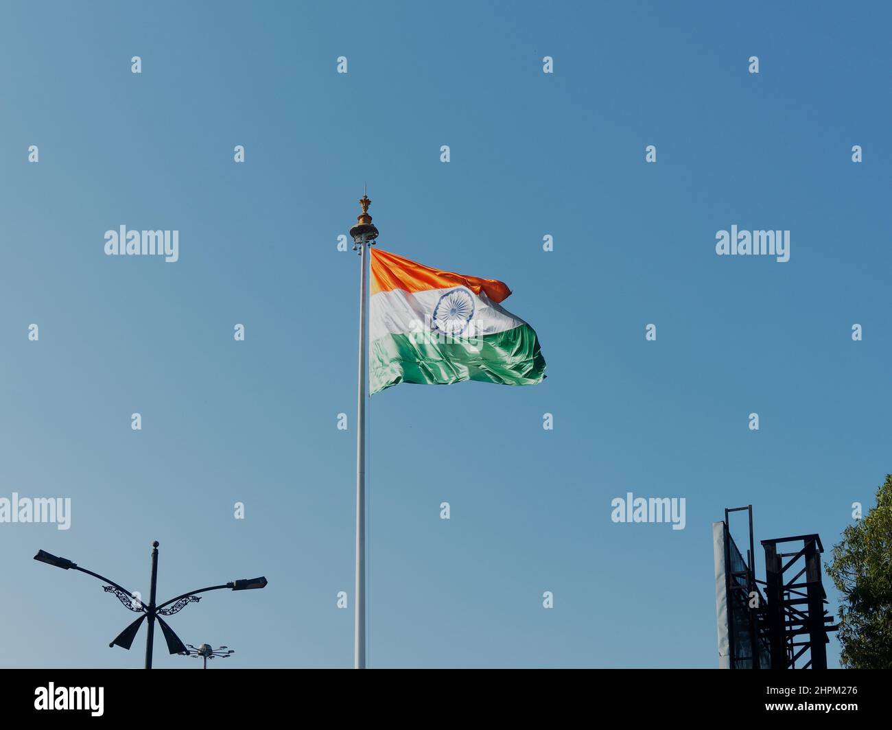 02 20 2022 Low Angle View Of Indian Flag Against Blue Sky Outside Pune ...