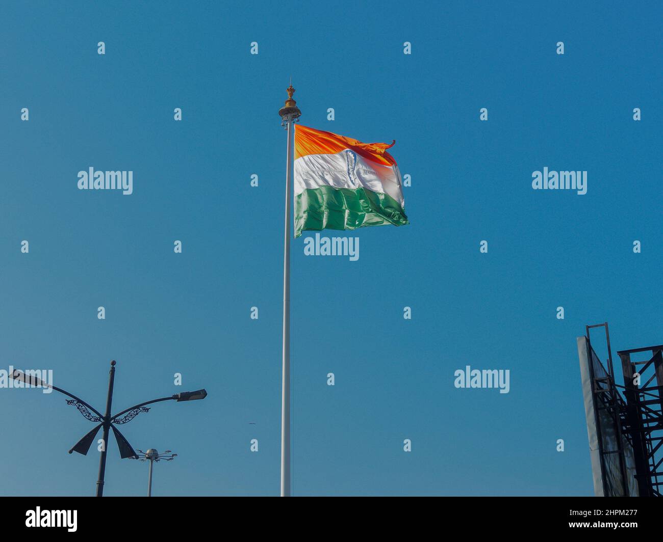 02 20 2022 Low Angle View Of Indian Flag Against Blue Sky Outside Pune ...